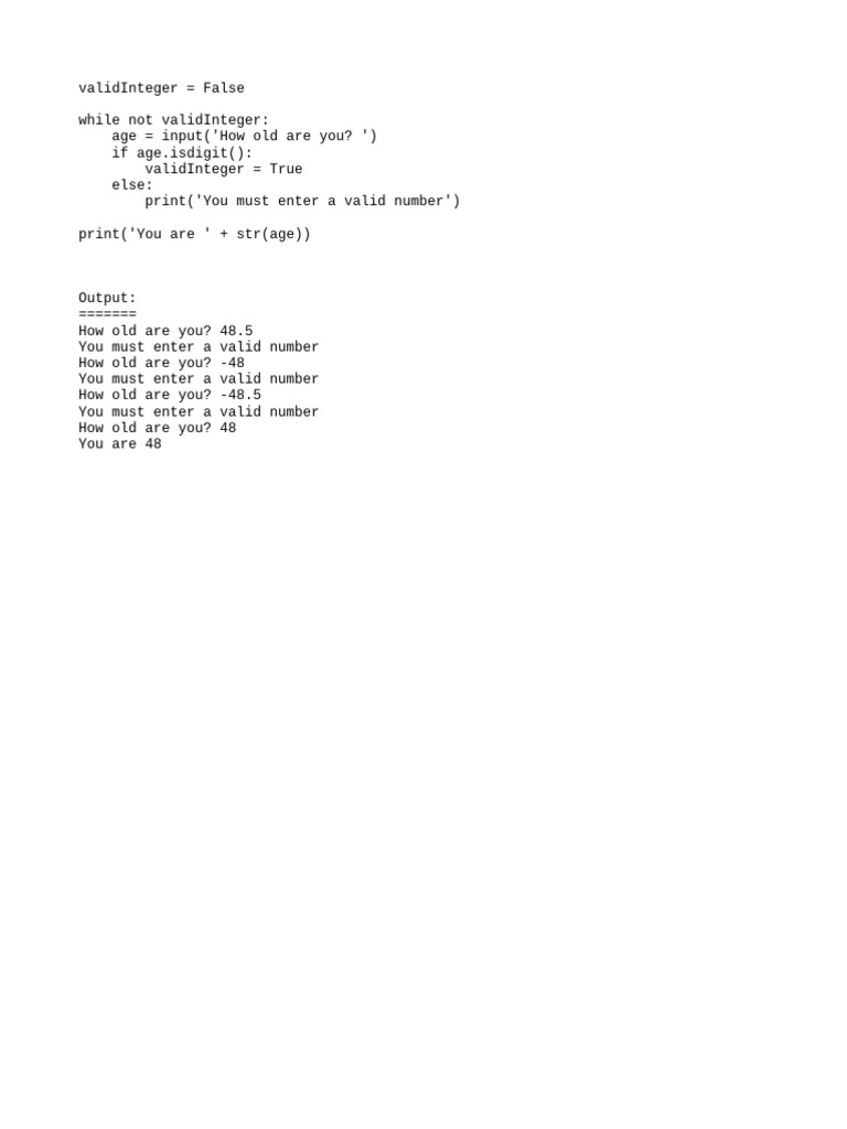 Validate User Age Input in Python | PDF