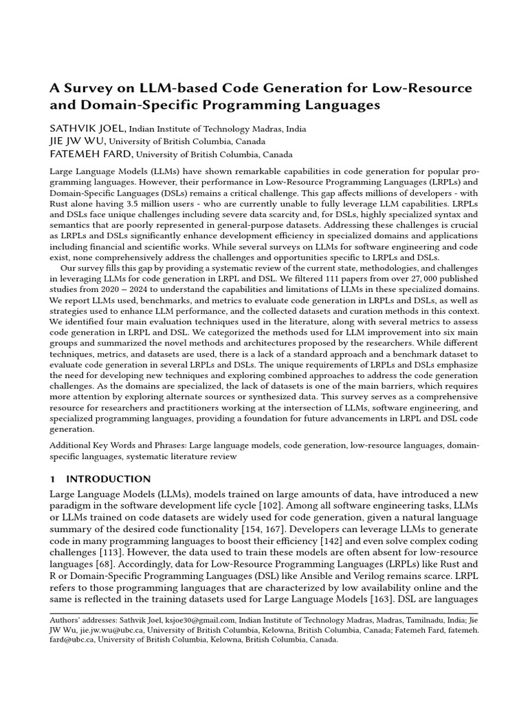 2024 A Survey On Llm Based Code Generation For Low Resource Pdf Computer Programming Computing