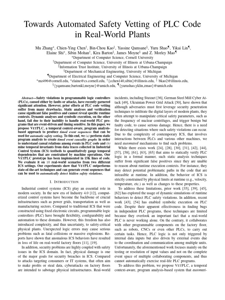 Automated Safety Vetting for PLC Code | PDF | Programmable Logic ...