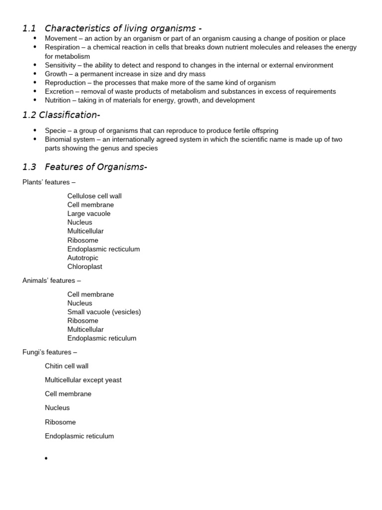 Characteristics of Living Organisms | PDF