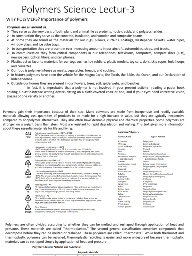 Polymers Science Lectur-5 | PDF | Polymers | Polymerization
