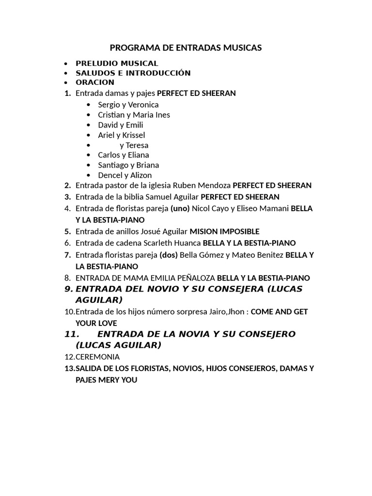 Programa Boda 2 | PDF