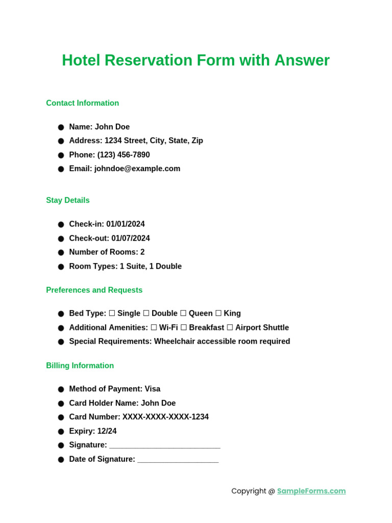 Hotel Reservation Form With Answer | PDF
