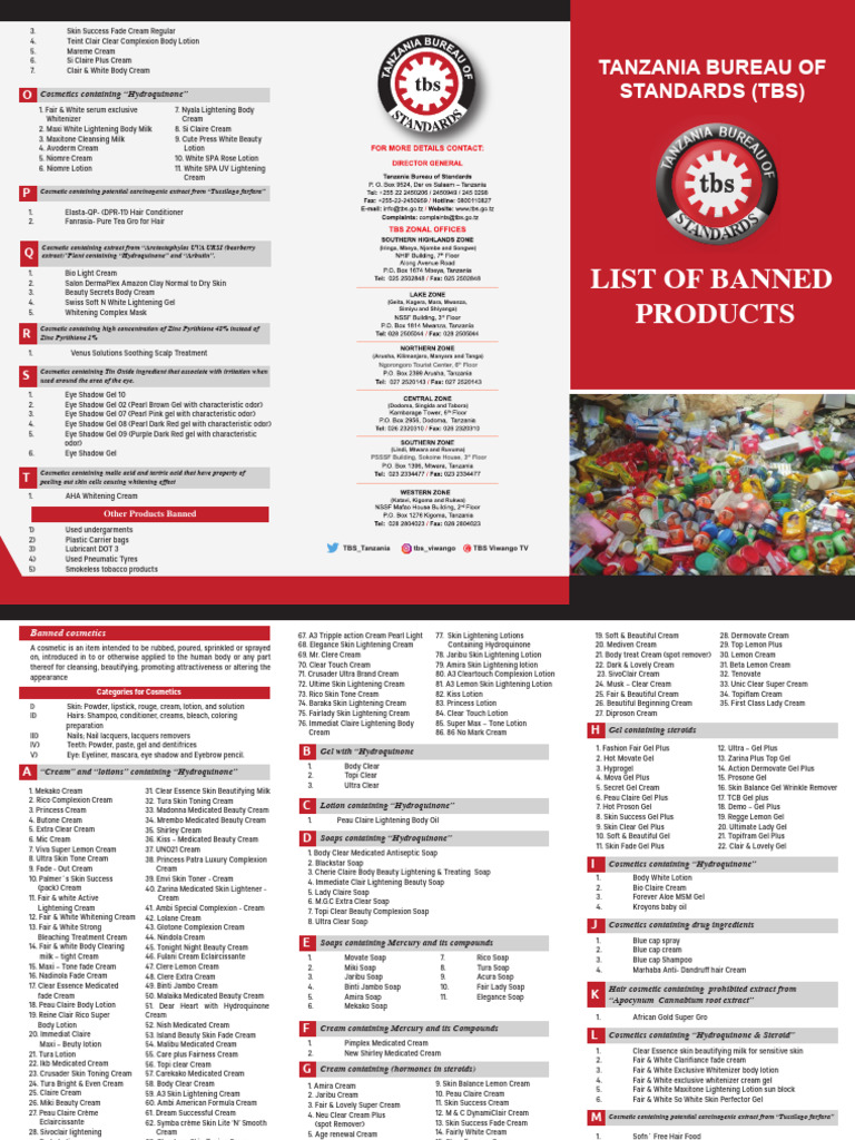 Banned Cosmetics in Tanzania | PDF | Topical Medication | Cosmetics