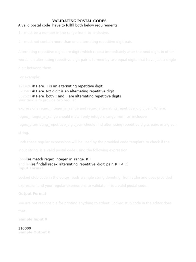 VALIDATING POSTAL CODES | PDF | Computer Programming | Software Engineering VALIDATING POSTAL CODES | PDF | Computer Programming | Software Engineering