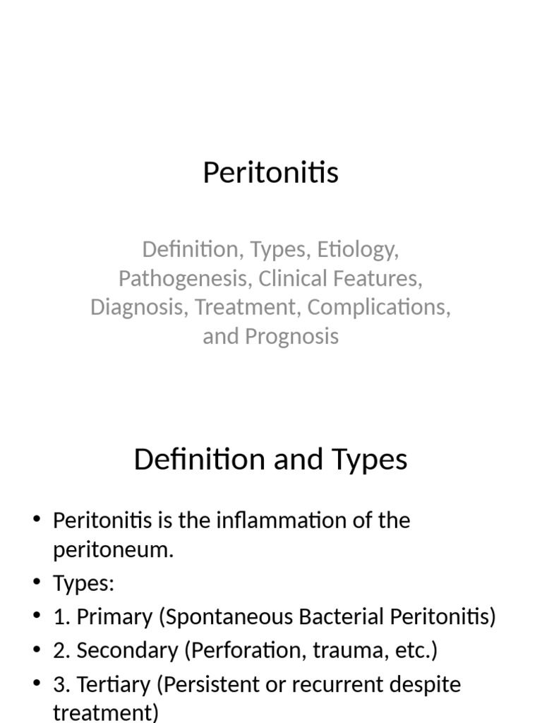Peritonitis Presentation | PDF | Sepsis | Medical Specialties