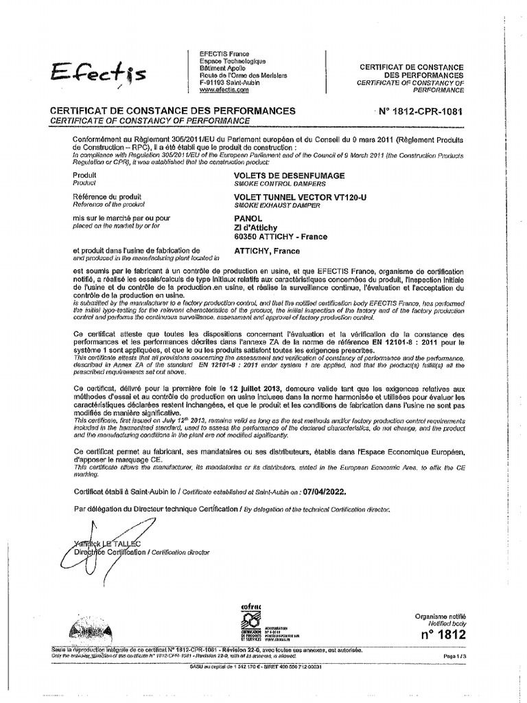 Certificat CE 1812-CPR-1081 - 22-0.pdf - Crdownload | PDF