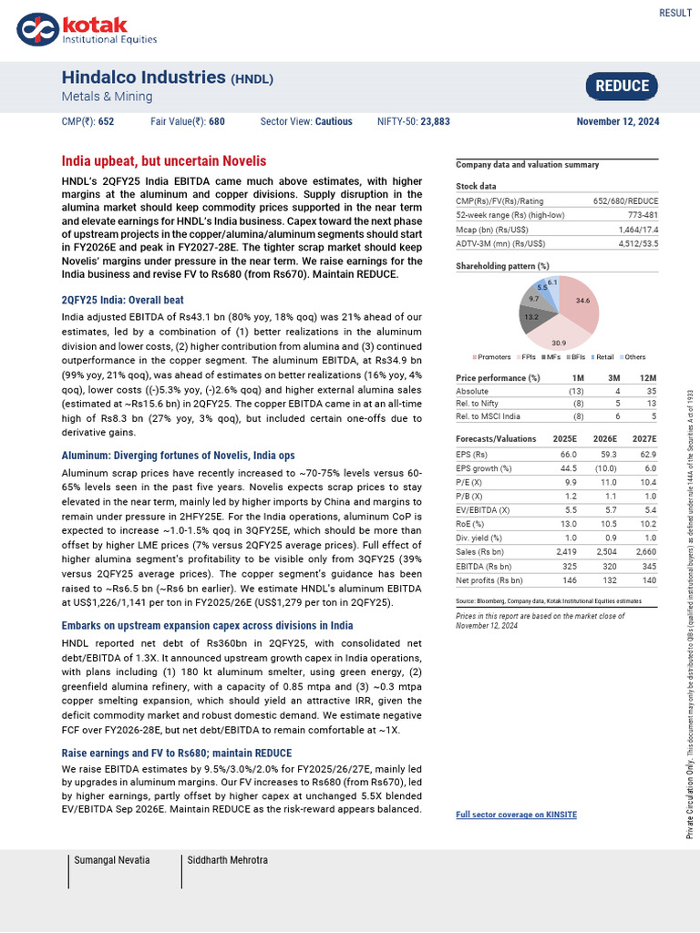 1 Hindalco Industries 12nov24 Kotak Inst | PDF | Hedge (Finance ...