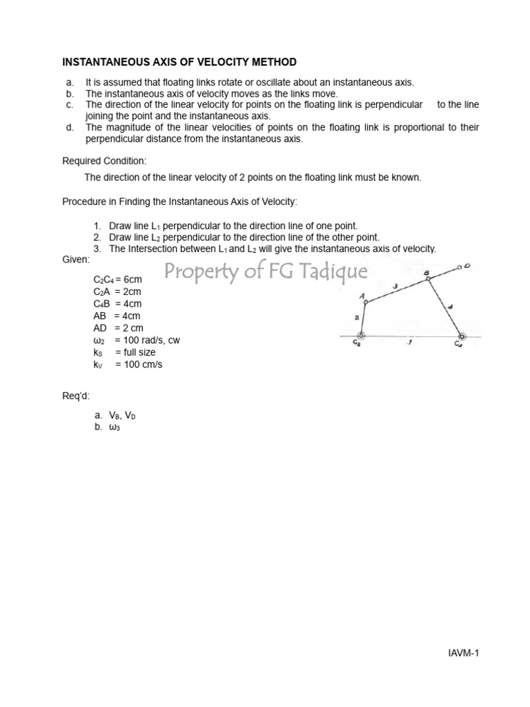 Hand Outs On Instantaneous Axis of Velocity Method 2024 | PDF | Rotation | Velocity