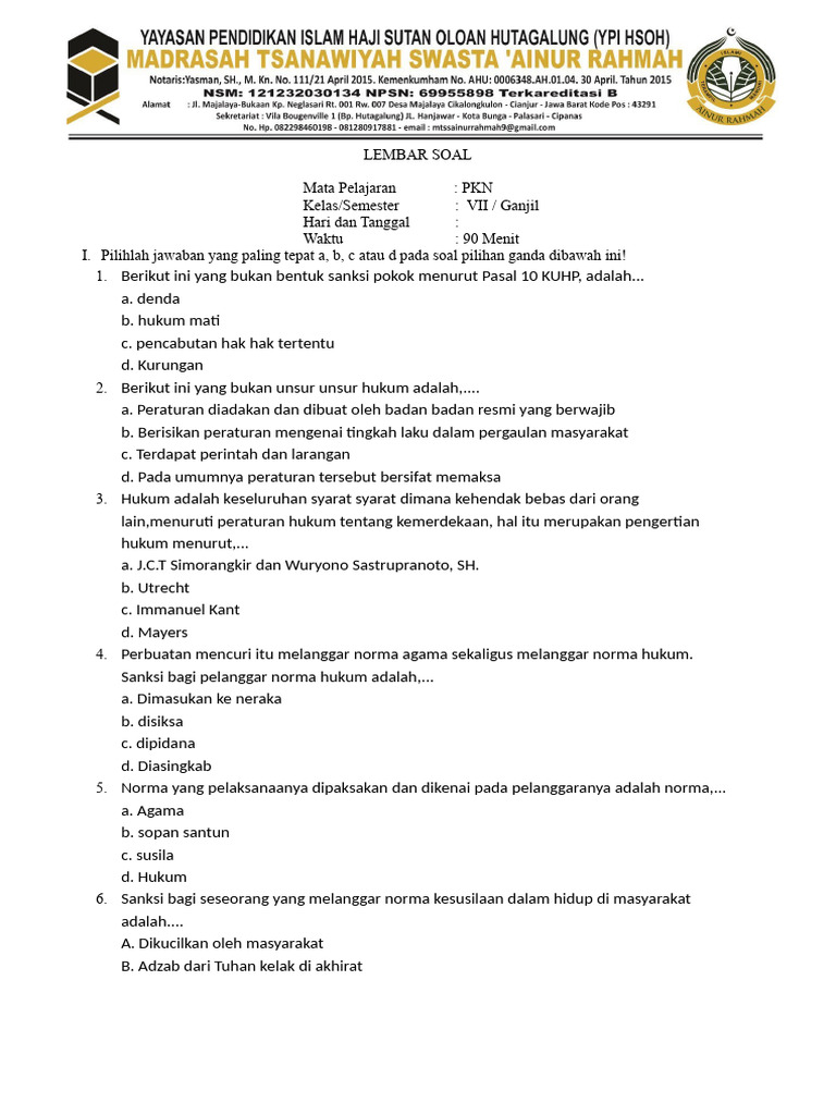 PAS PKN KELAS 7 | PDF