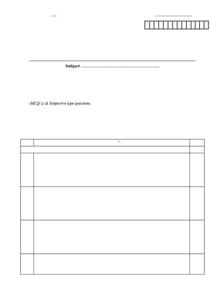 Question Paper Template For Assessment Exam of B. Tech 3rd Year ...