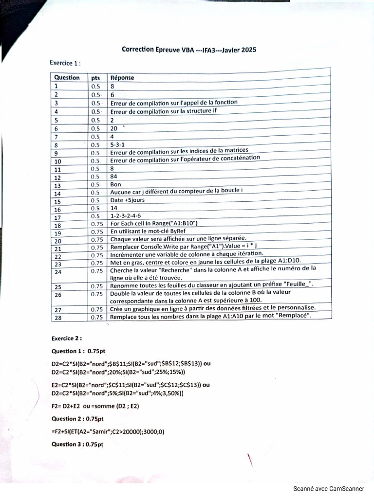 Correction SN VBA 2425 | PDF