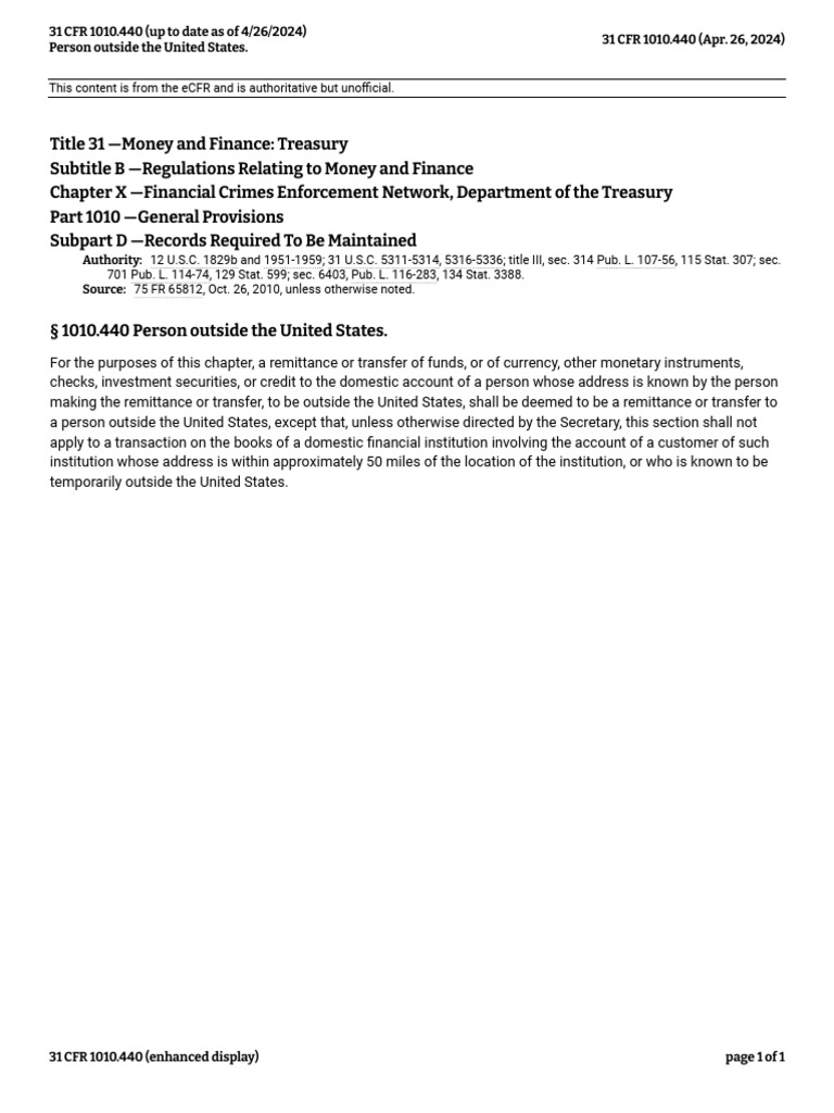 31 CFR 1010.440 (Up To Date As of 4-26-2024) | PDF