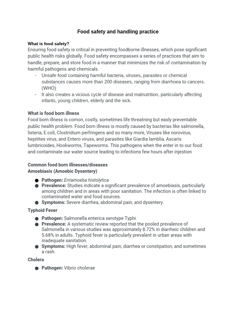 Food safety handling and practices | PDF | Foodborne Illness | Water ...