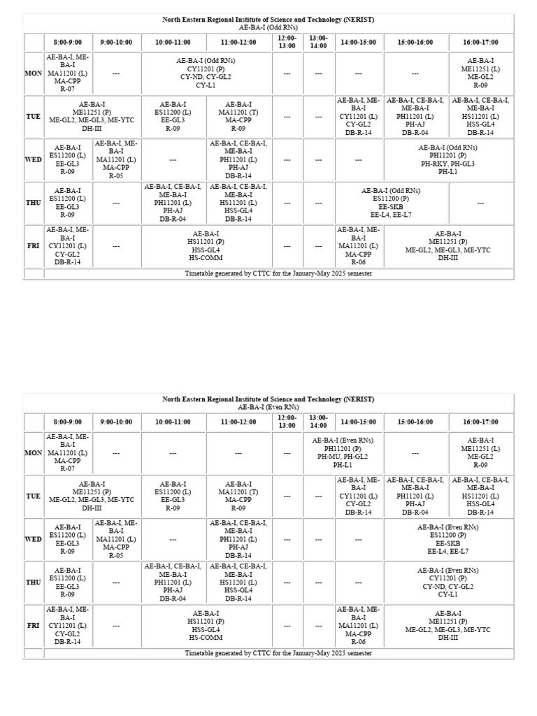 Class Timetable for Jan-May 2025 Semester~Student | PDF | Universities ...
