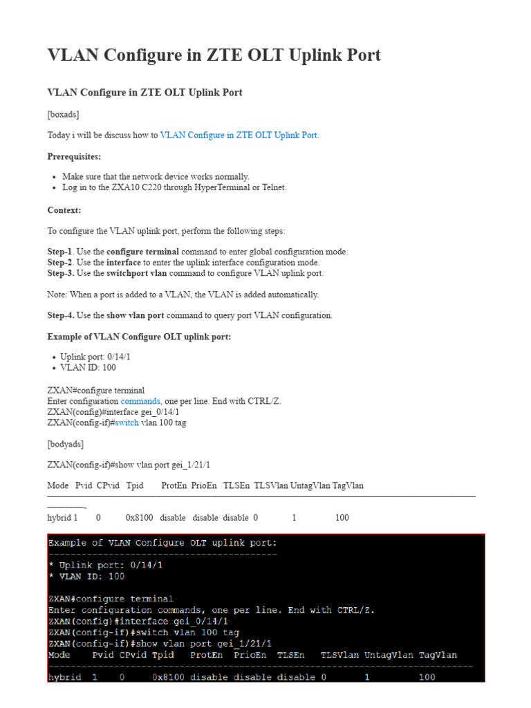 ZTE OLT VLAN Configuration Guide | PDF