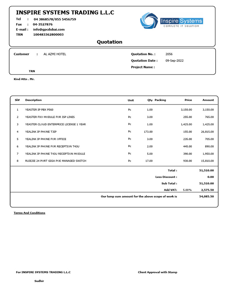 Al Azmi Hotel Yeastar Ip Telephone System Quotation | PDF | Telephony ...