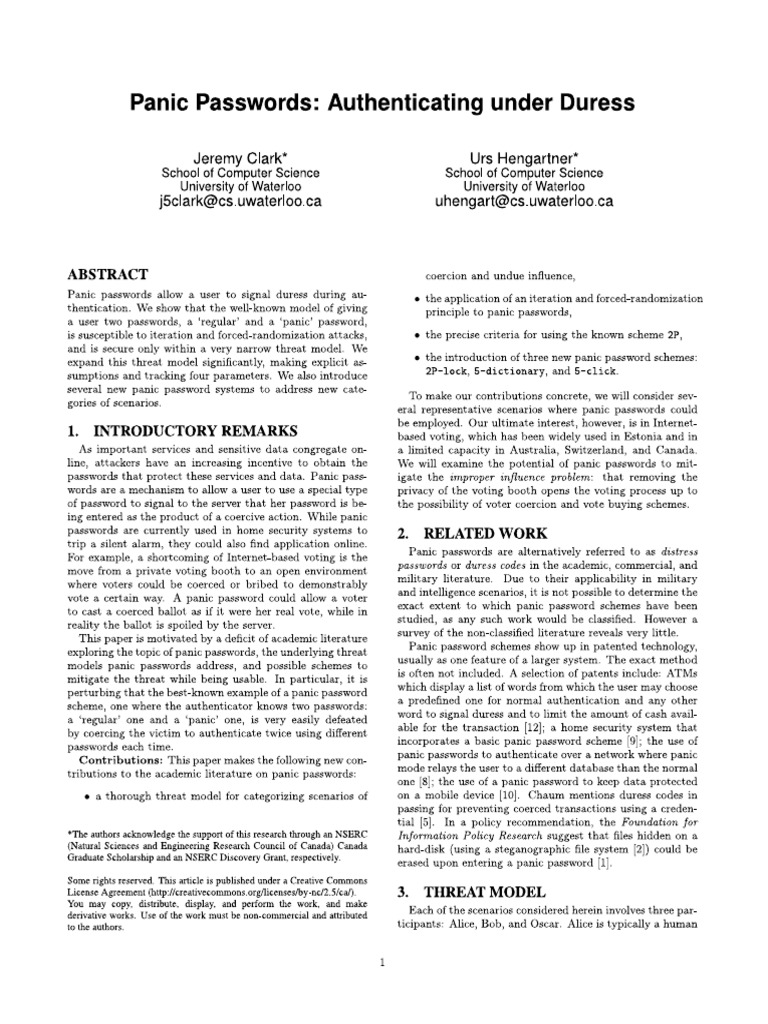 Panic Password Authenticating Under Duress | PDF