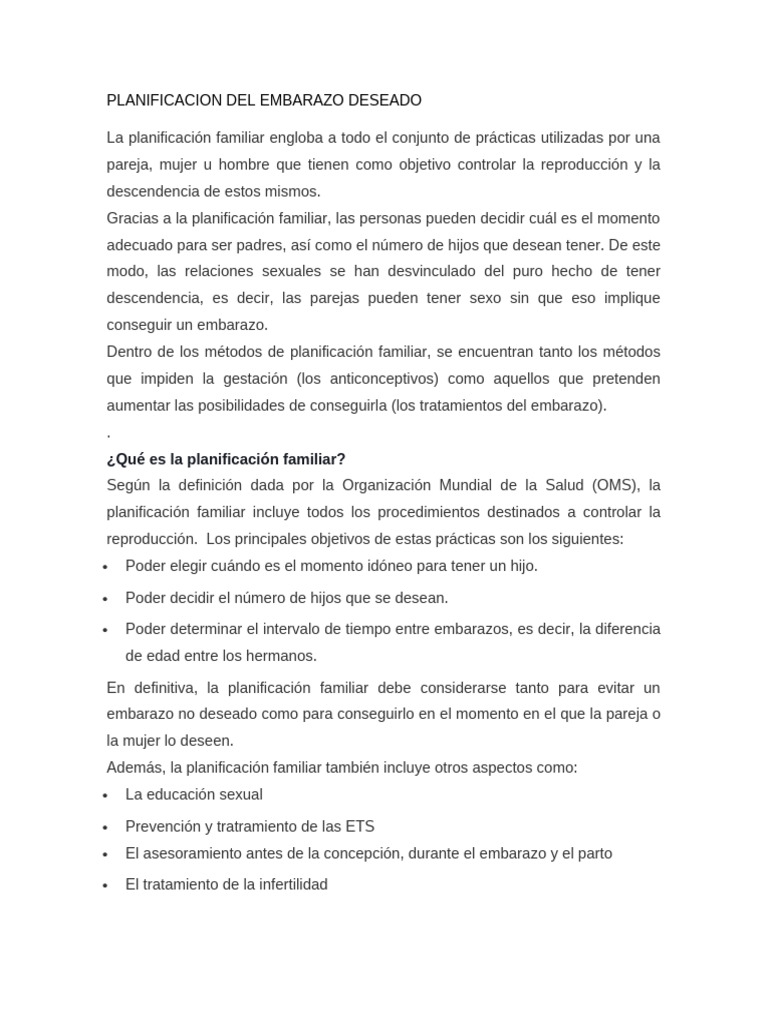 PLANIFICACION DEL EMBARAZO DESEADO | PDF | Planificación familiar | El ...