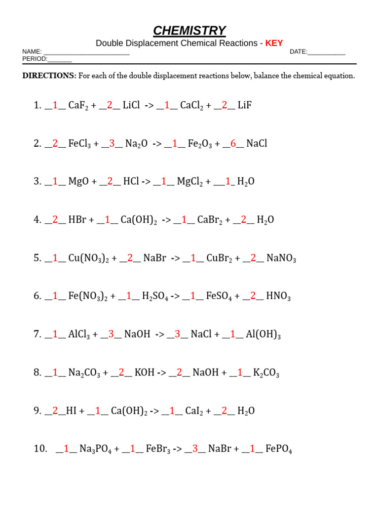 KEY Double Displacement Reactions | PDF