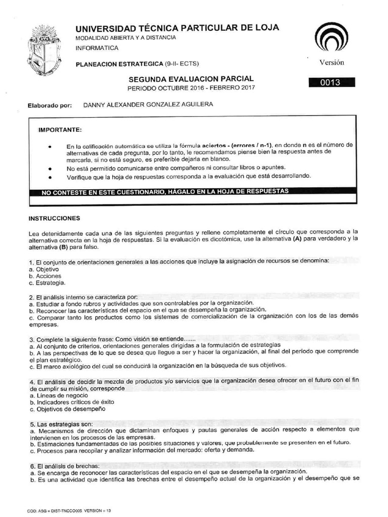 V13 - 2B. - Planeacion Estratégica - 2016-2017 - Con Resp | PDF