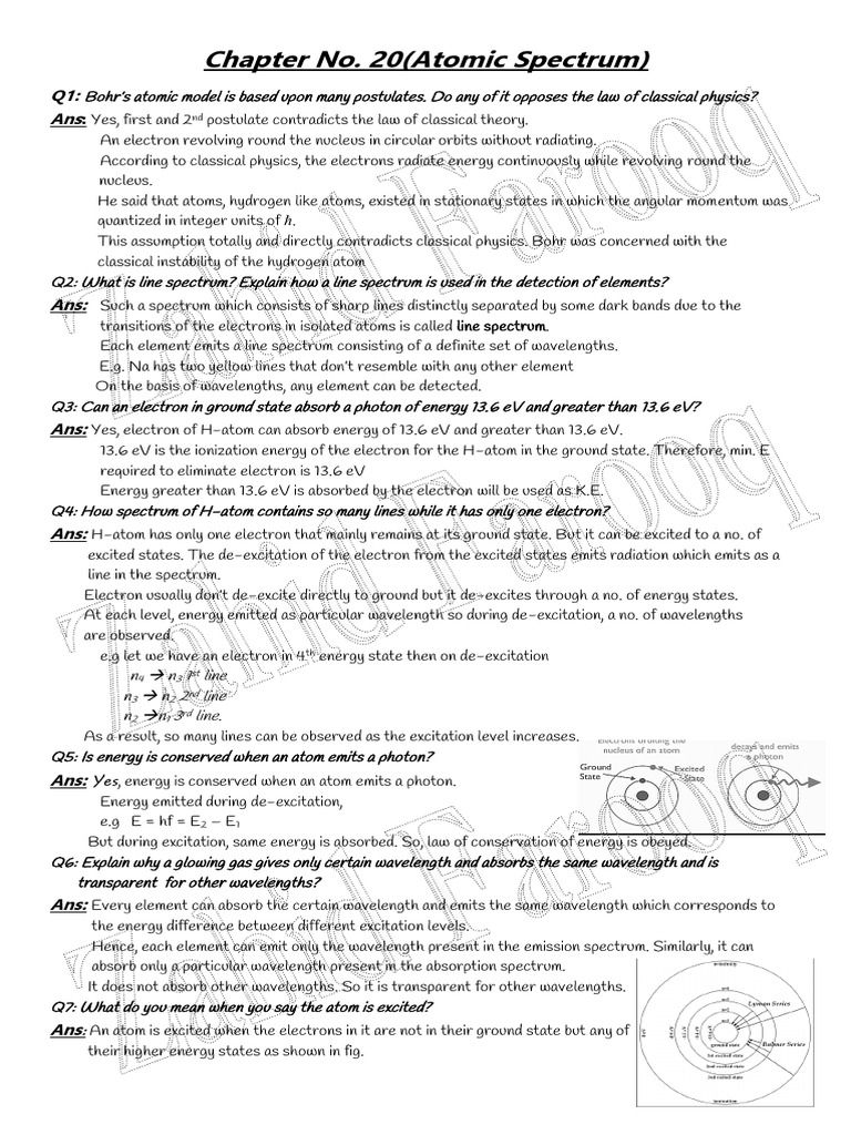 Chapter No 20 (Atomic Spectra) New | PDF | Emission Spectrum | Electron
