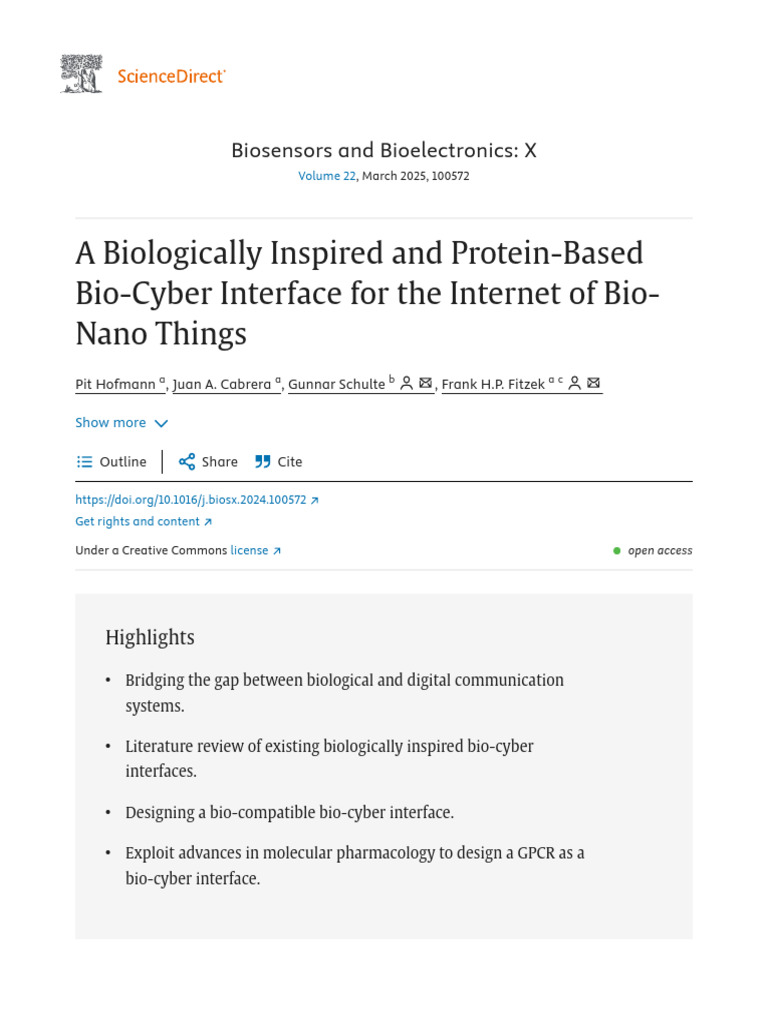 A Biologically Inspired and Protein Based Bio Cyber Interface For | PDF ...