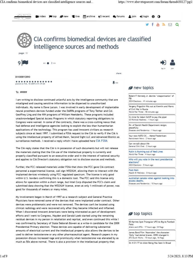 CIA Confirms Biomedical Devices Are Classified Intelligence Sources | PDF | Central Intelligence ...
