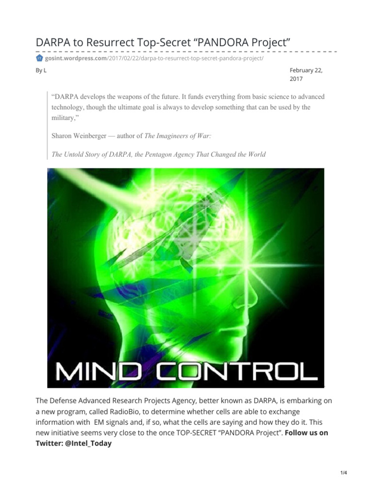 Gosint Wordpress Com DARPA To Resurrect Top Secret PANDORAProject | PDF ...