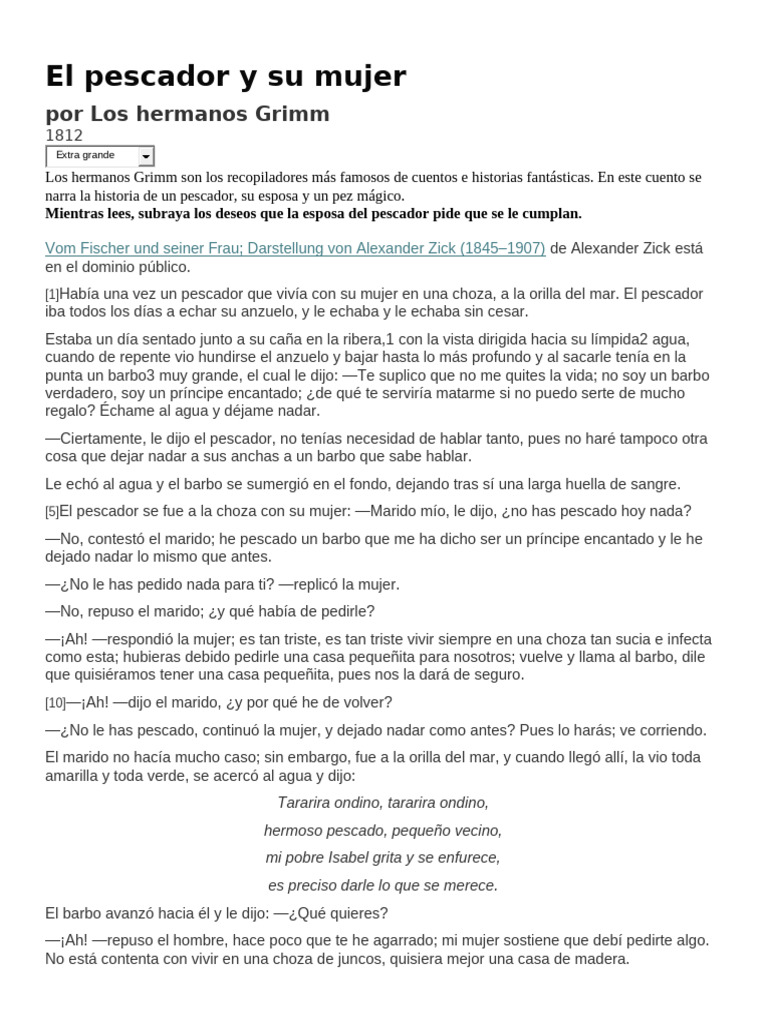 El Pescador y Su Mujer | PDF