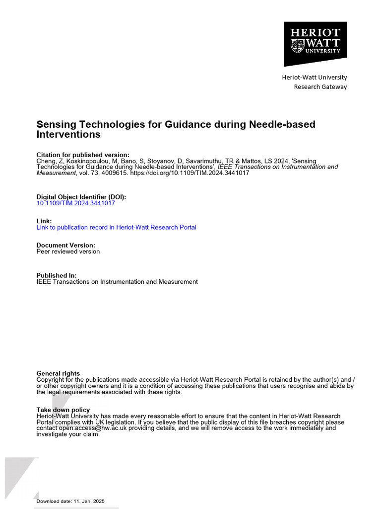 important Sensing Technologies for Guidance during Needle-based ...