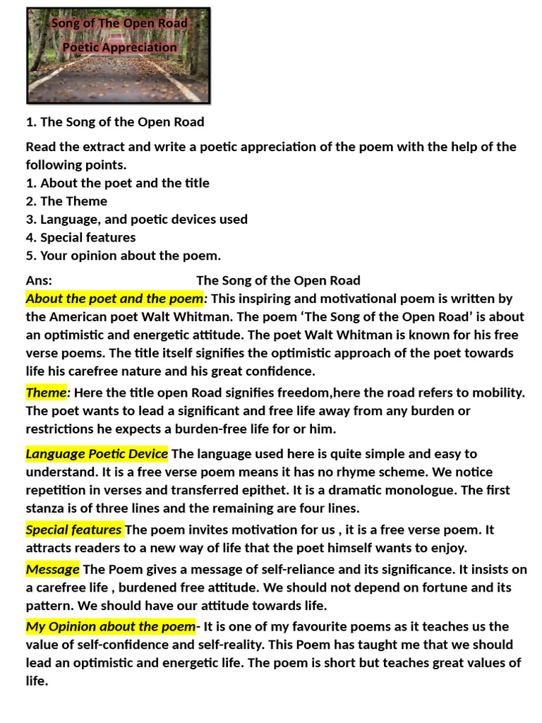 Poetic Appreciation Guide for Std 12 | PDF | Poetry