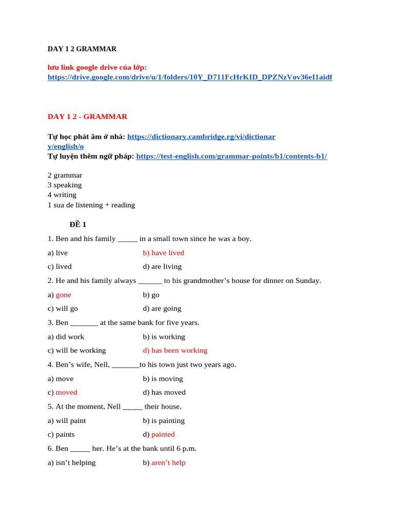 Bản Sao Của DAY 1 2 GRAMMAR | PDF