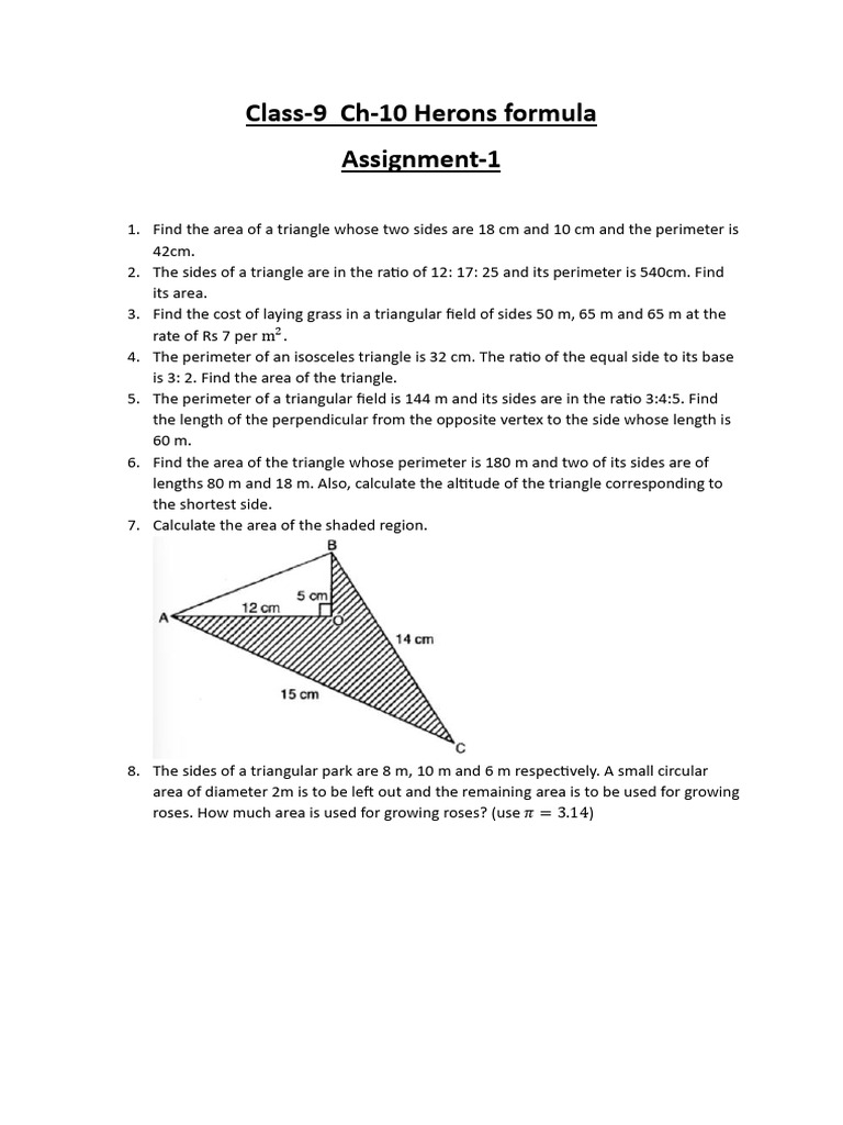 Class 9 Ch-10 Heron's Formula | PDF