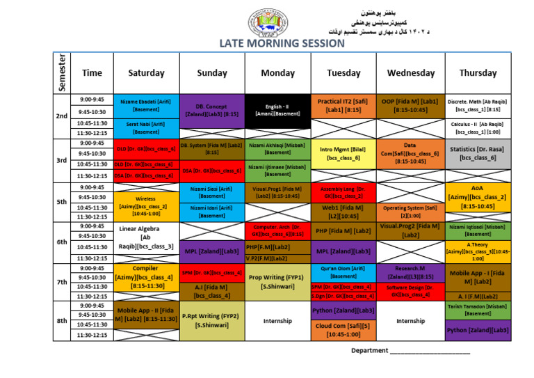 TimeTable LM BCS (1402 Spring) - 2 | PDF
