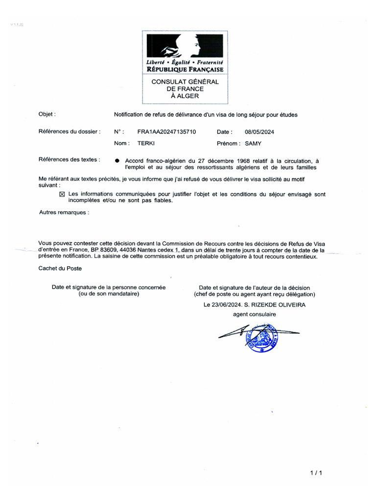Refus Visa | PDF