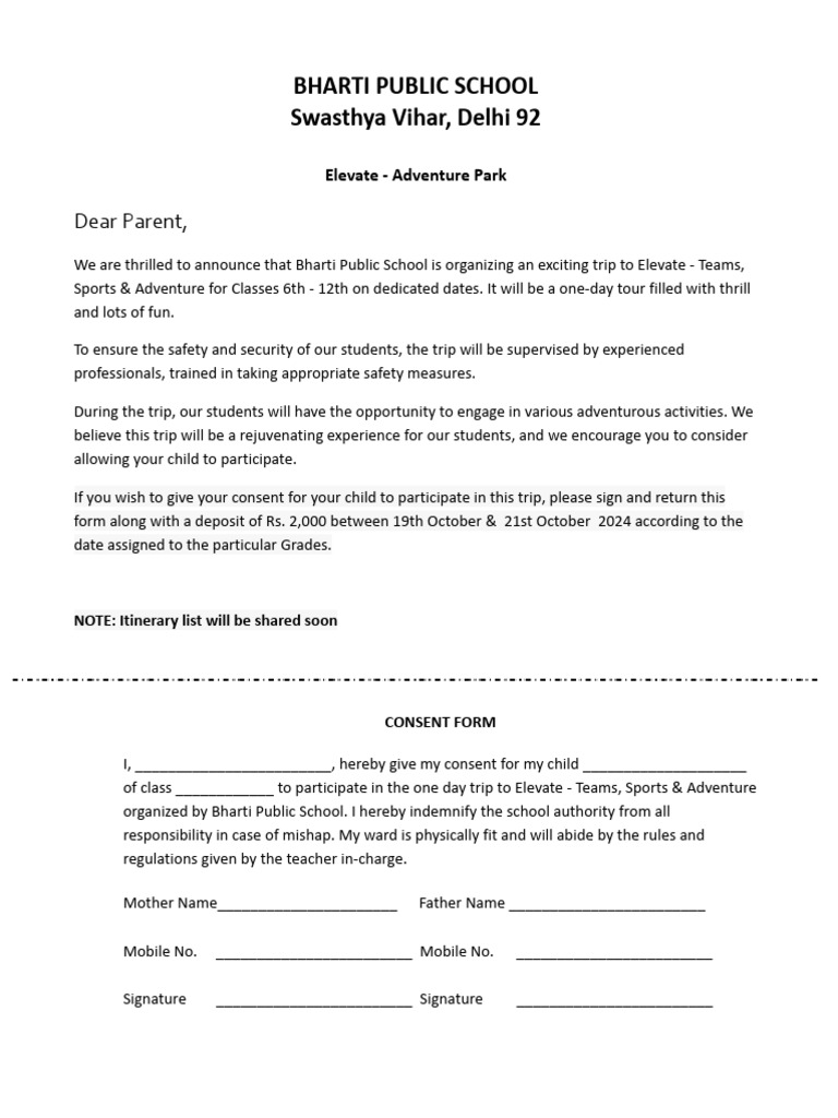 Consent form - Elevate - Adventure Park | PDF