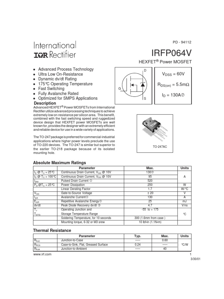 Irfp 064 V | PDF | Field Effect Transistor | Mosfet