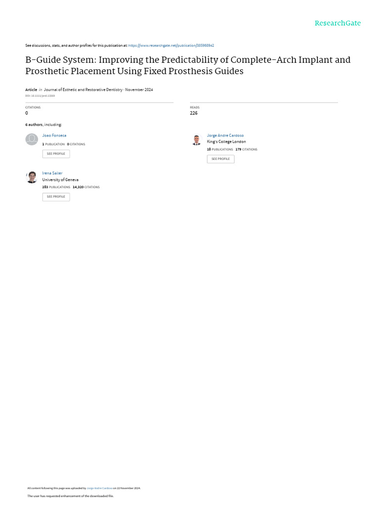 B-Guide System: Improving The Predictability of Complete-Arch Implant and Prosthetic Placement ...