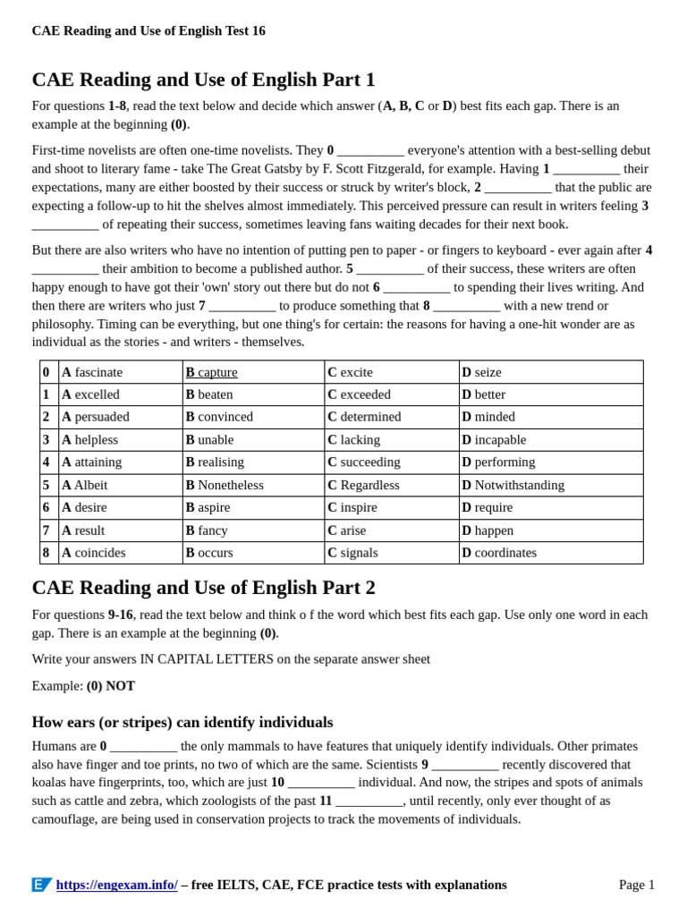 CAE Test 16 Reading and Use of English Practice (2024 Edition) | PDF ...