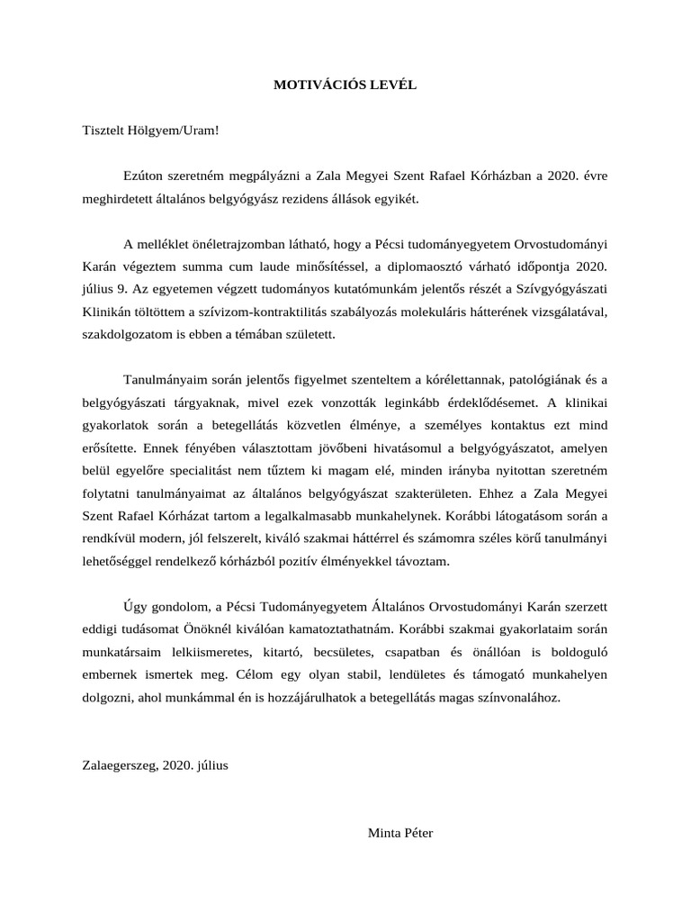 Motivációs Levél Minta3 | PDF