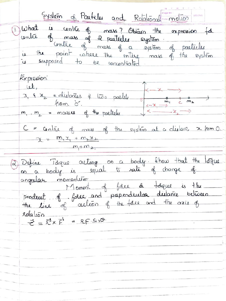 Important Questions - System of Particles | PDF