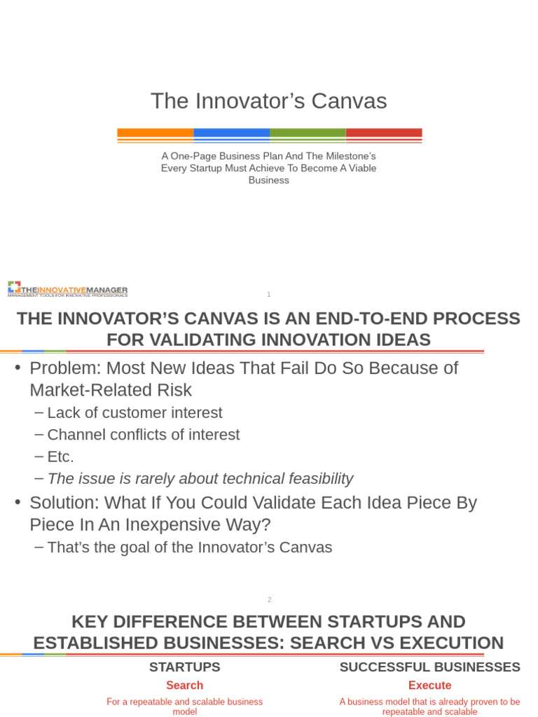 Innovator's Canvas for Startups | PDF | Startup Company | Small ...