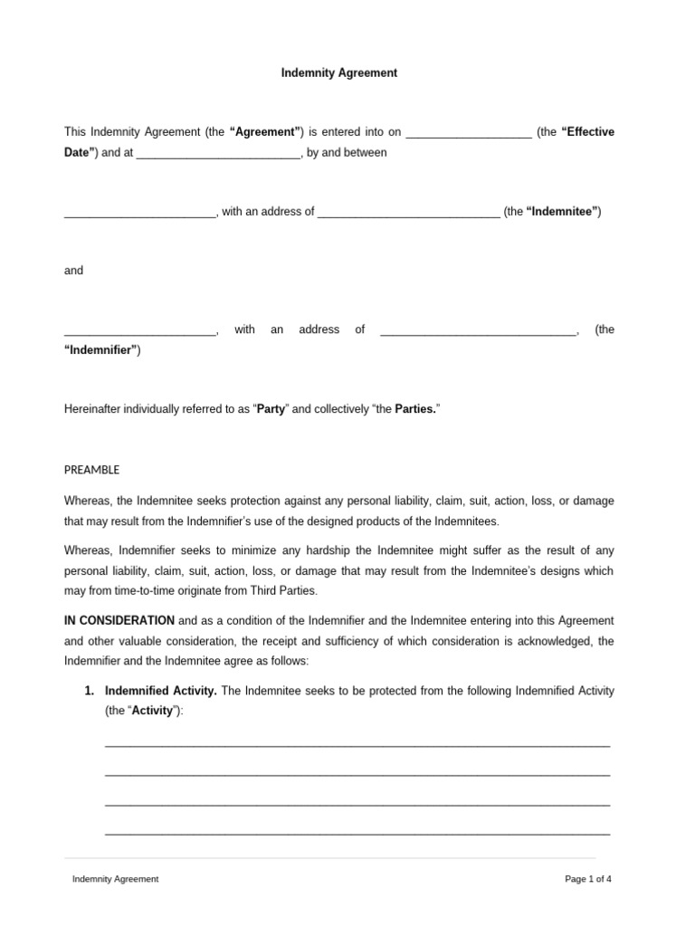 IDEMNIFICATION AGREEMENT SANITISED | PDF | Indemnity | Consent