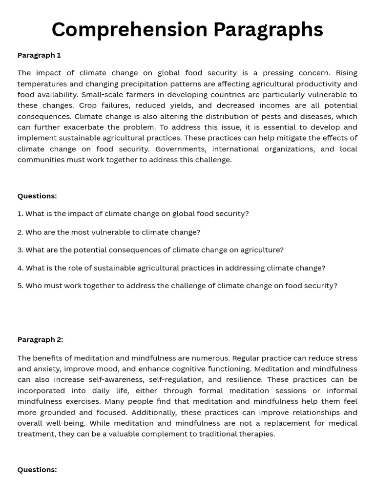 Comprehension Paragraphs | PDF | Mindfulness | Sustainability