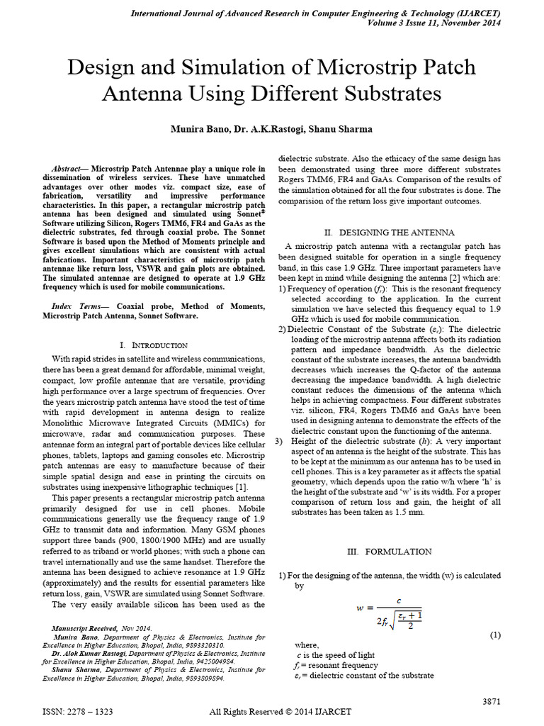 IJARCET-VOL-3-ISSUE-11-3871-3875 | PDF | Microwave | Antenna (Radio)