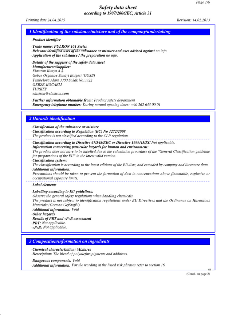 MSDS-PULRON-101-EN | PDF | Safety | Occupational Safety And Health