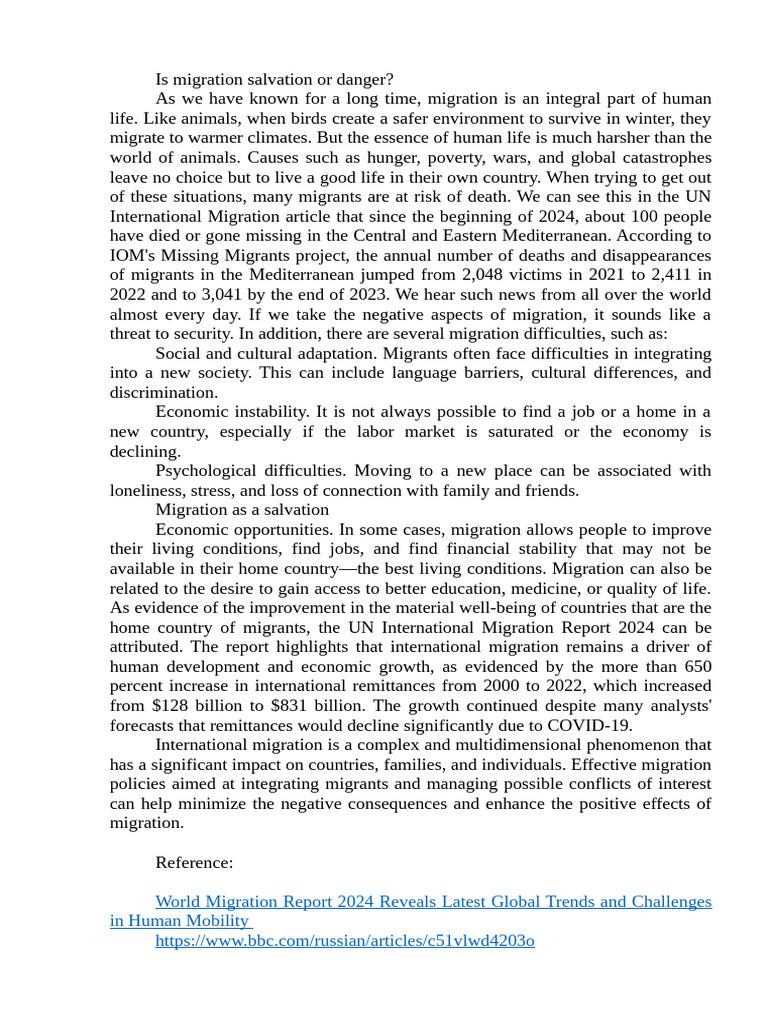 Migration: Salvation or Danger? | PDF | Human Migration | Immigration