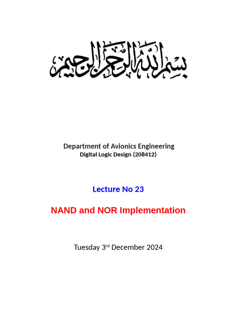 DLD Lecture No. 25 NAND and NOR Implementation 3 Dec 24 | PDF | Logic Gate | Boolean Algebra