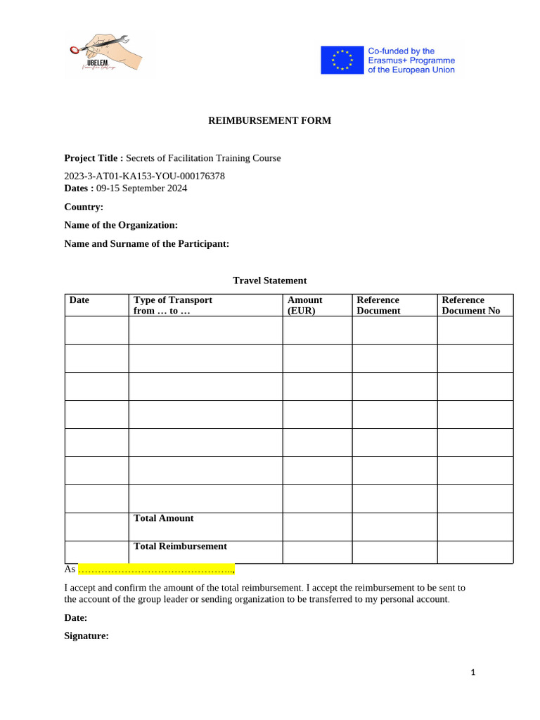 Reimbursement Form TC Secrets of Facilitation | PDF